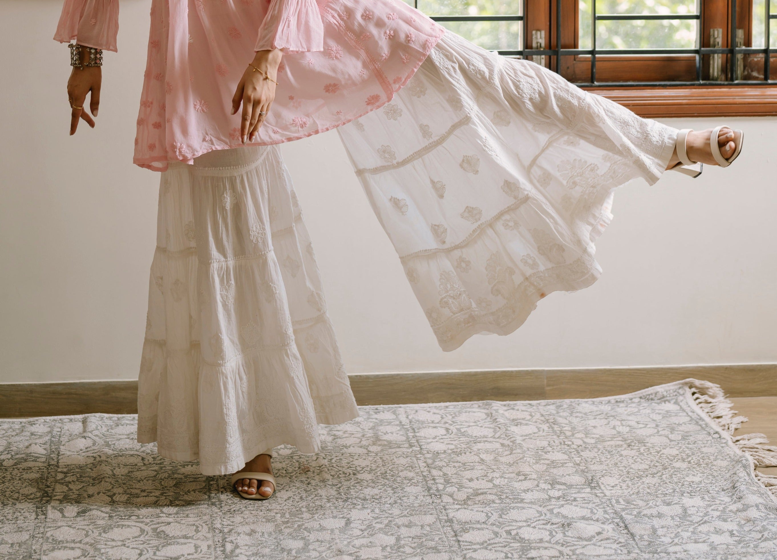 COTTON CHIKAN LAYERED GHARARA – saayathelabel